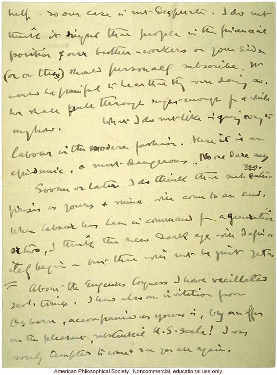 W. Bateson letter to C. Davenport about eugenics and T. H. Morgan (1 ...