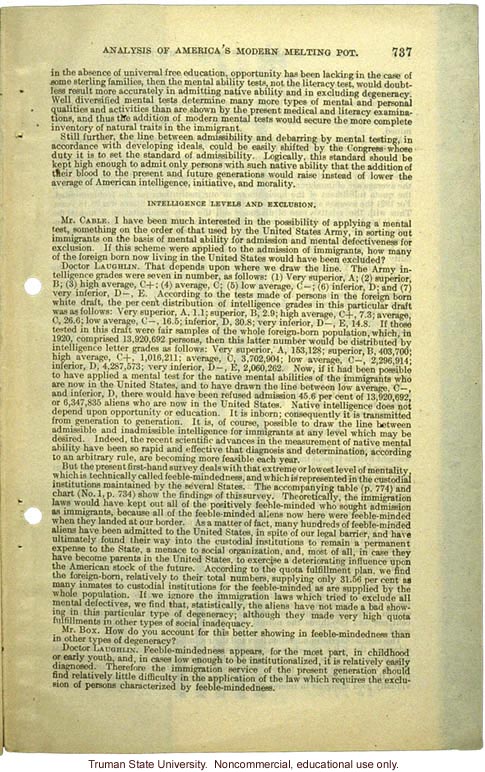 "Analysis of America's Modern Melting Pot," Harry H. Laughlin testimony ...