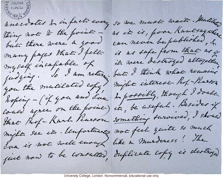 F. Galton letter to his cousin Edward, asking him to review his ...